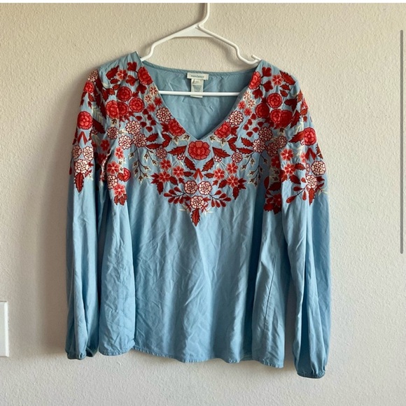 Sundance | Tops | Sundance Sumina Top Light Blue With Floral Embroidery ...